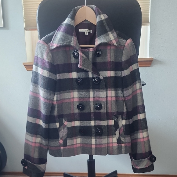 CAbi | Jackets & Coats | Cabi Black And Gray Plaid Pea Coat With ...